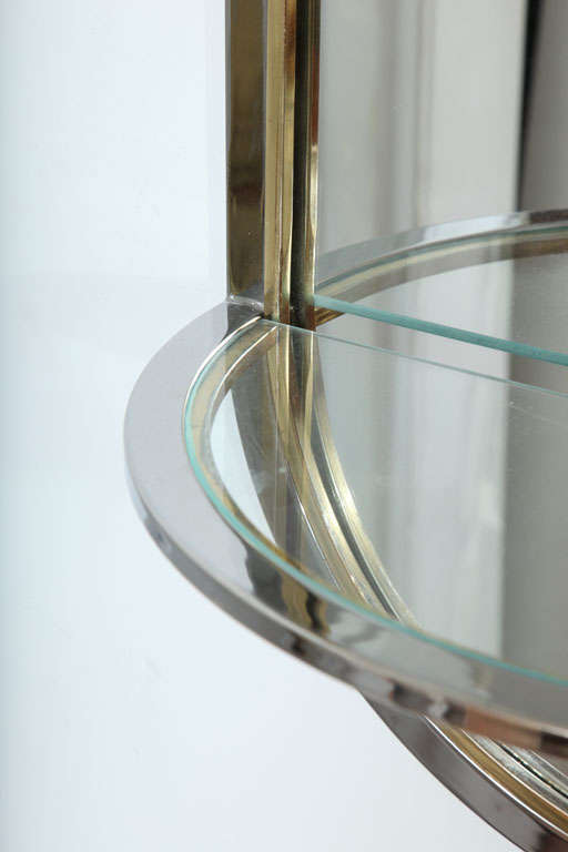 Designer Elongated Oval Chrome and Brass Mirror with Glass Shelf at ...