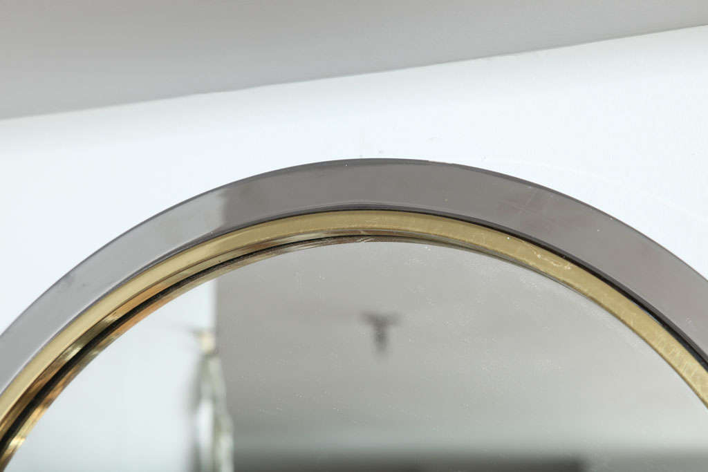Designer Elongated Oval Chrome and Brass Mirror with Glass Shelf at ...