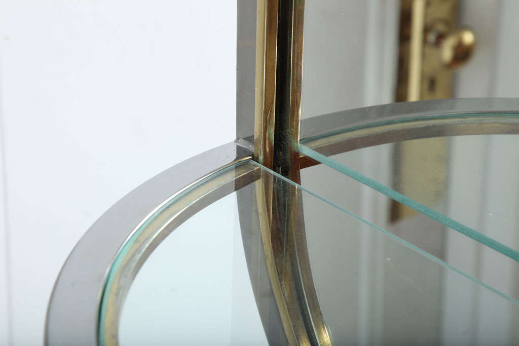 Designer Elongated Oval Chrome and Brass Mirror with Glass Shelf at ...