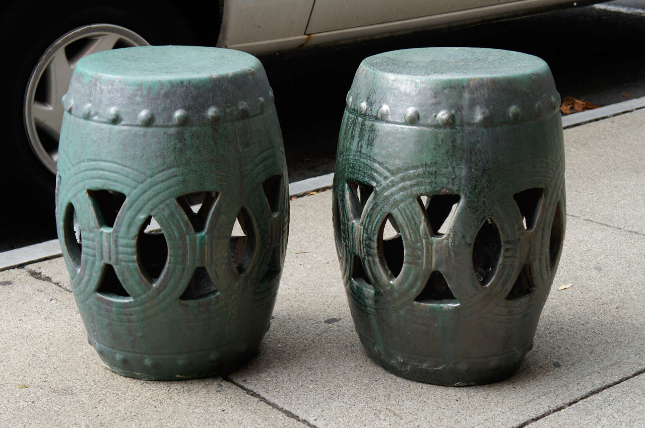 A Fine Pair of Vintage Chinese Glazed Terra Cotta Garden Stools at 1stDibs