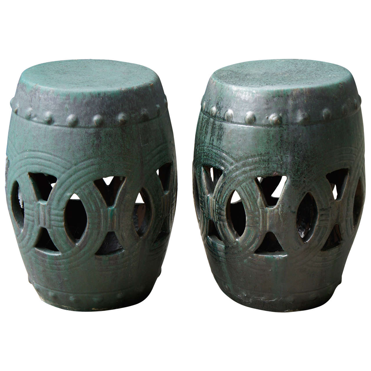 A Fine Pair of Vintage Chinese Glazed Terra Cotta Garden Stools at 1stDibs