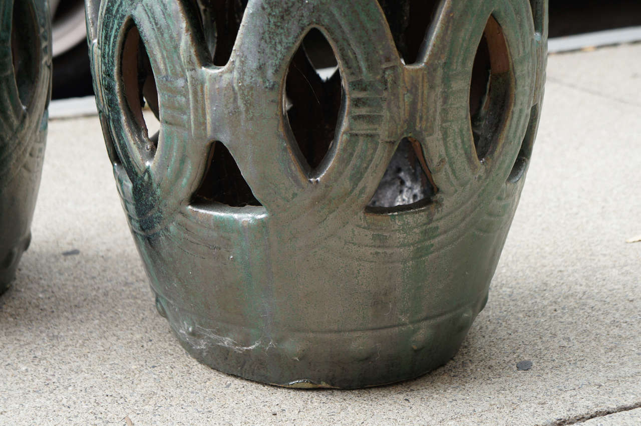 A Fine Pair of Vintage Chinese Glazed Terra Cotta Garden Stools at 1stDibs