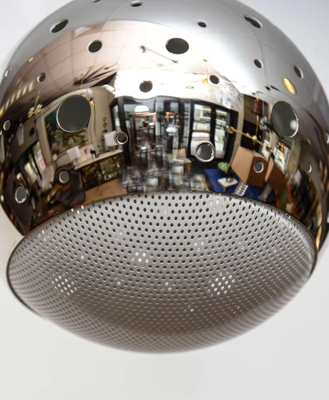 Pair of Perforated Chrome Globe Pendant Lights For Sale at 1stDibs