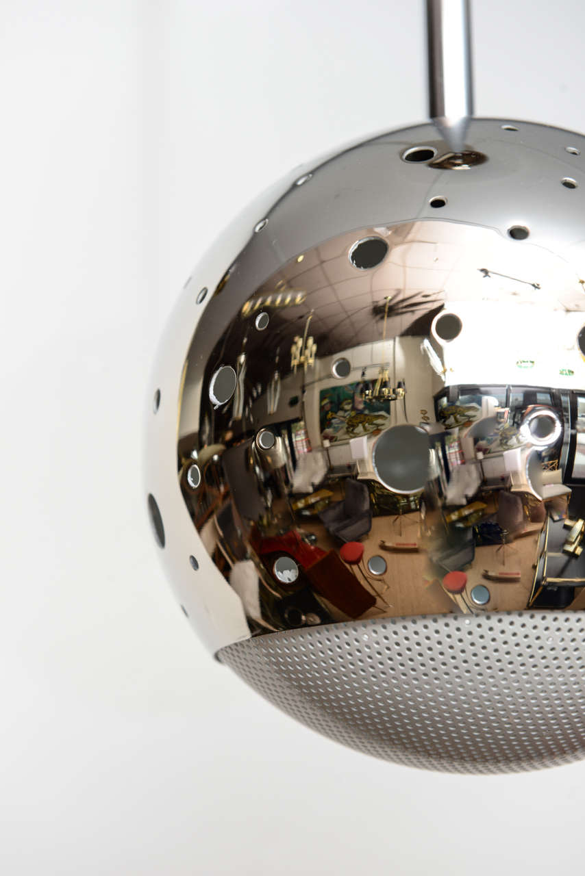 Pair of Perforated Chrome Globe Pendant Lights For Sale at 1stDibs