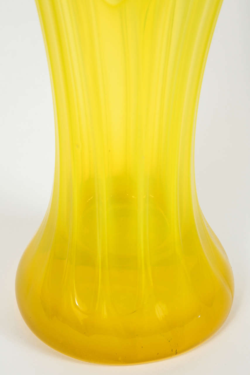 Pair of Vintage Handblown Yellow Art Glass Vases at 1stDibs