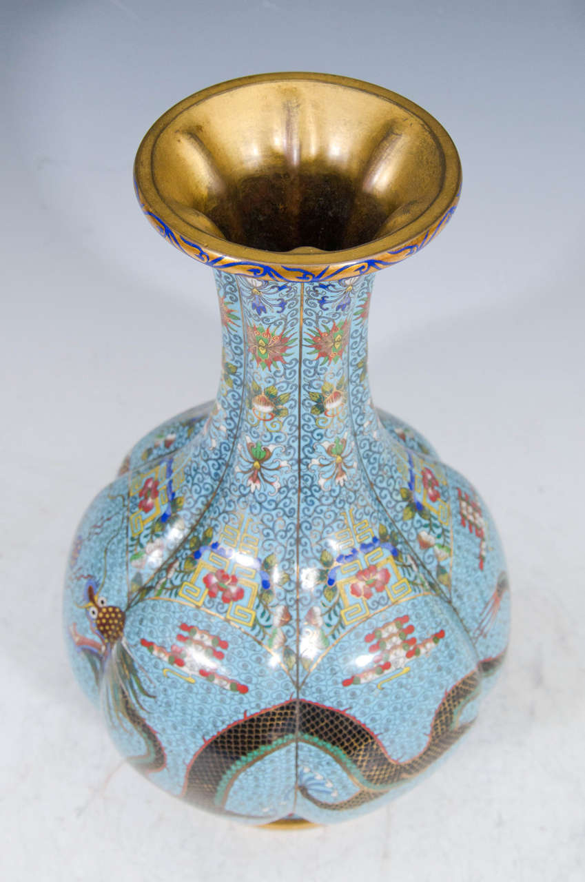19th Century Blue Enamel Over Brass Chinese Vase at 1stDibs
