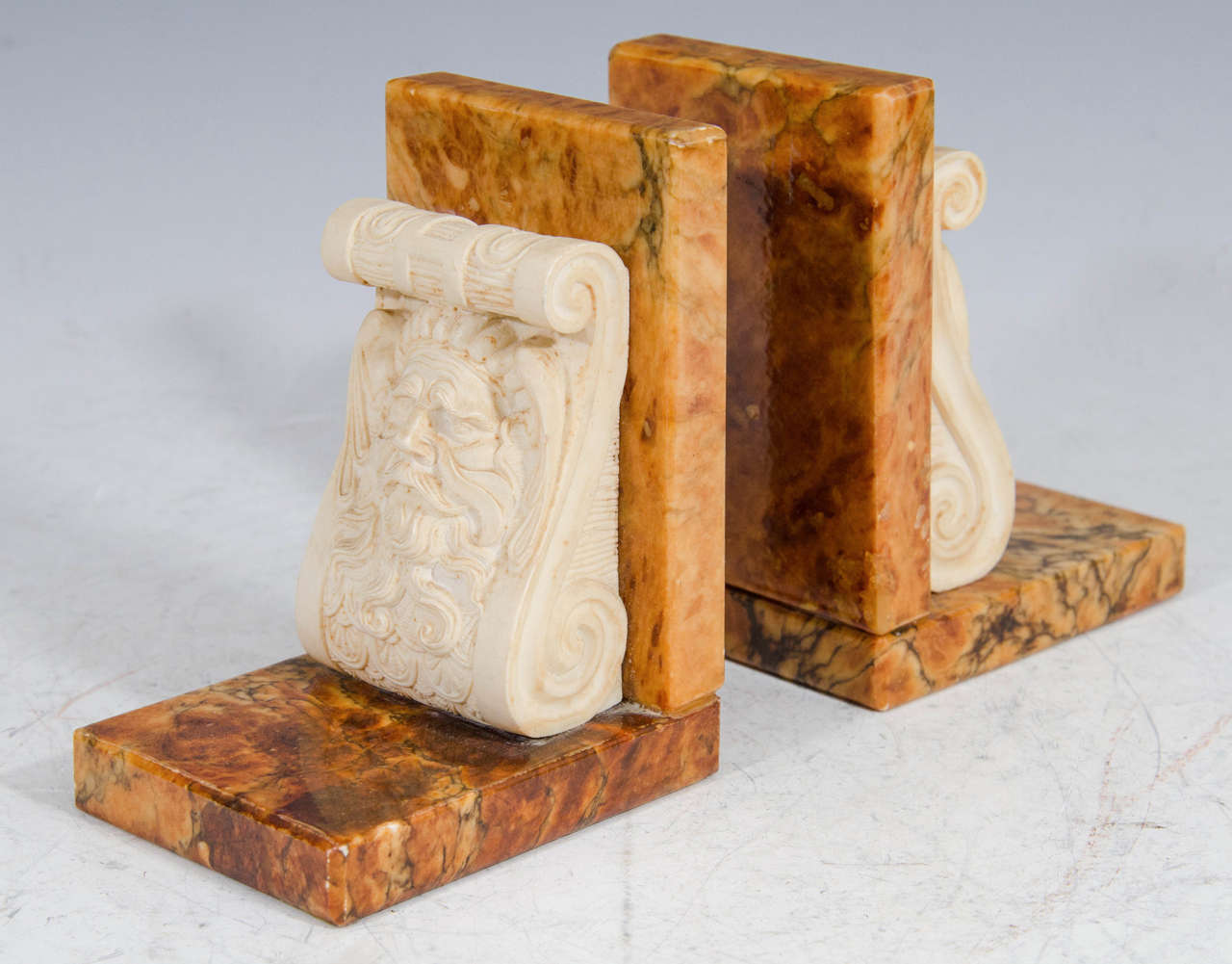 Pair of Art Deco Era Alabaster Bookends with Male Faces at 1stDibs