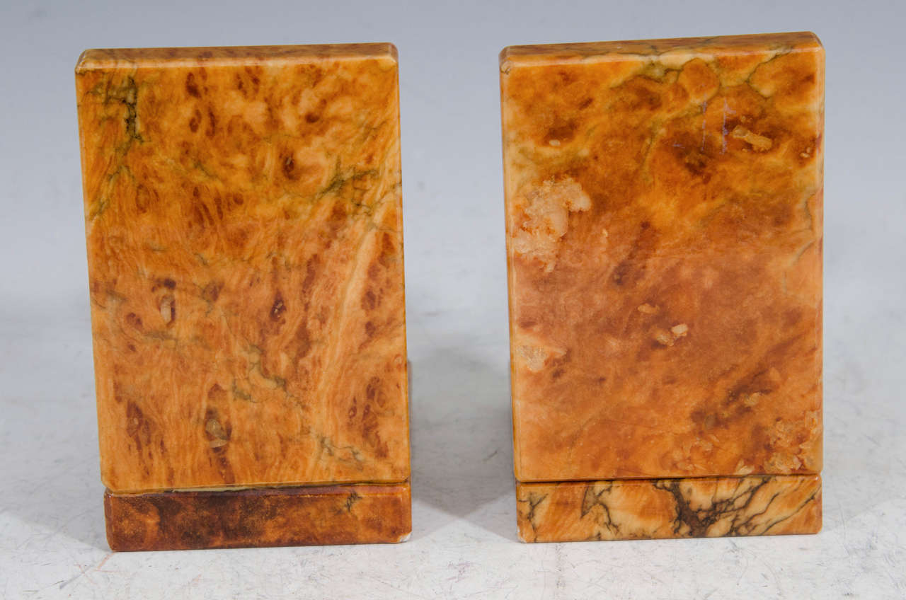 Pair of Art Deco Era Alabaster Bookends with Male Faces at 1stDibs