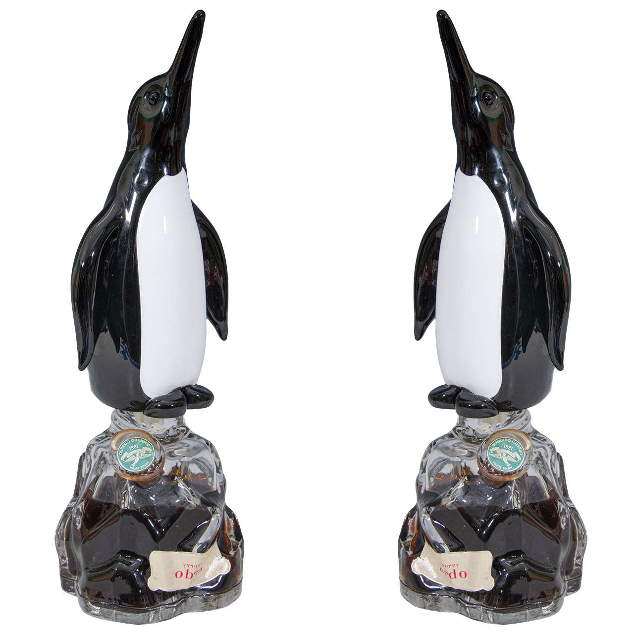 Mid-Century Pair of Penguin Shaped Murano Glass Bottles by Girolamo ...