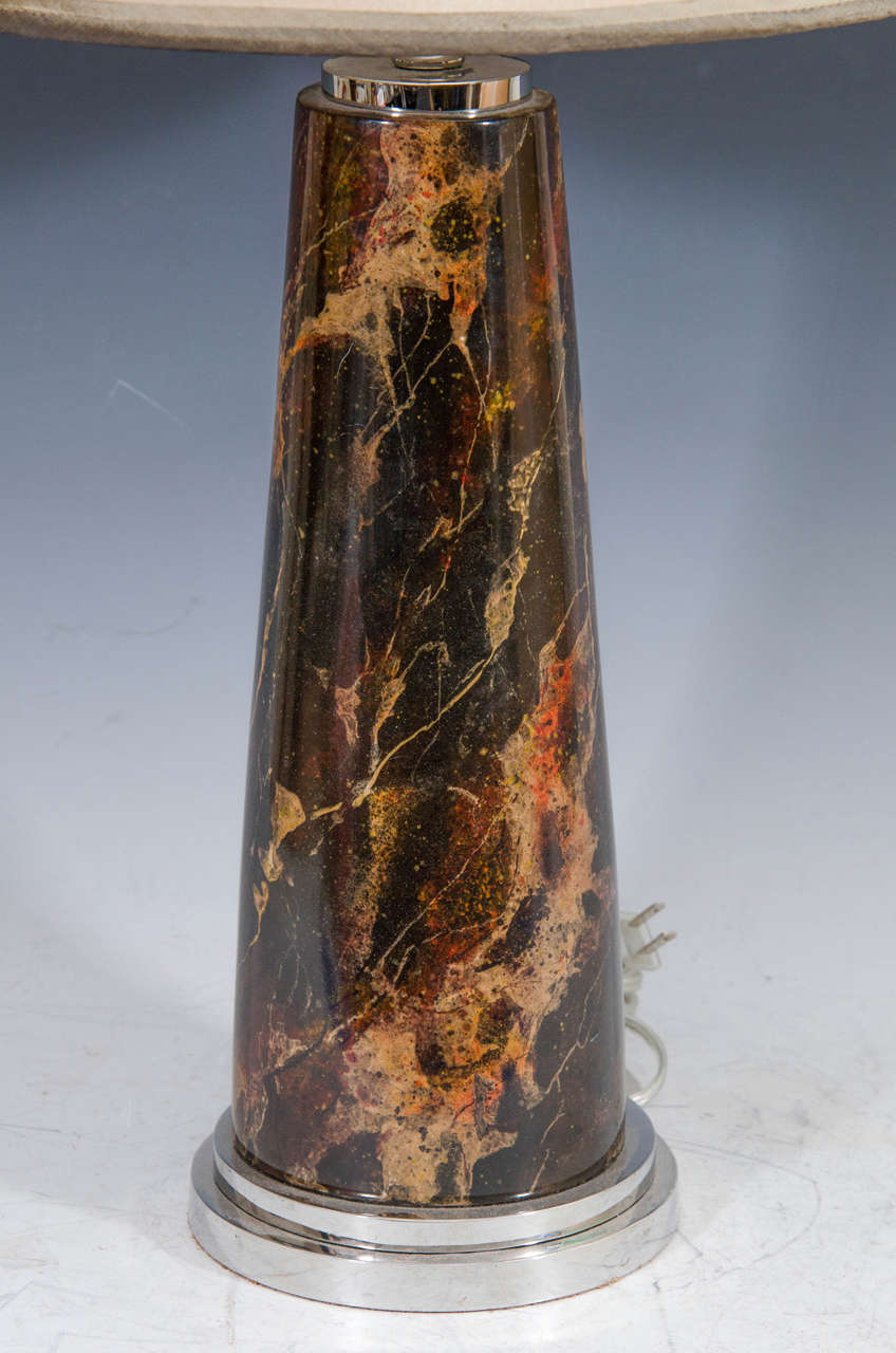 Faux Tortoise-Shell Table Lamp with Chrome Base at 1stDibs