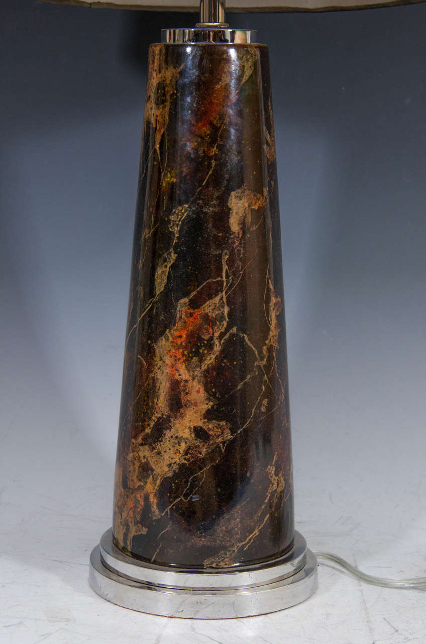 Faux Tortoise-Shell Table Lamp with Chrome Base at 1stDibs