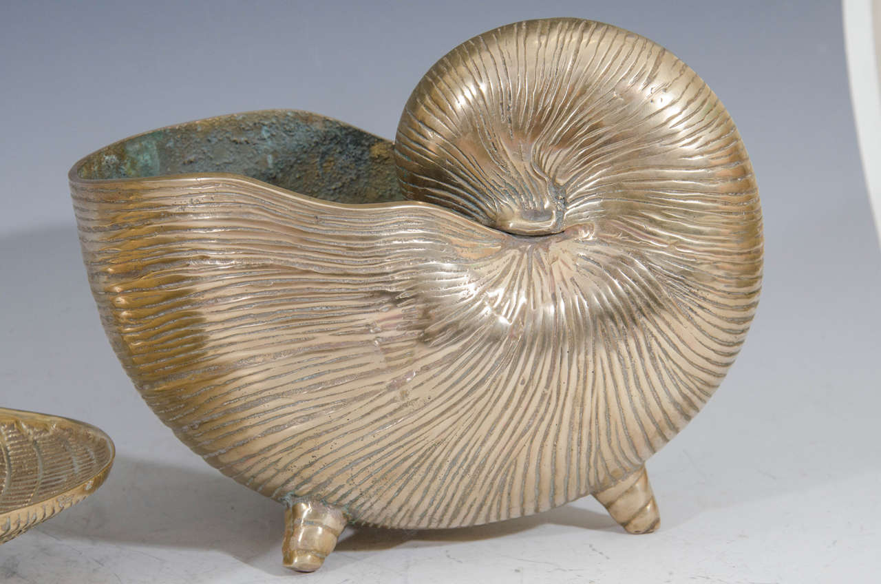 Mid-Century Collection of Three Decorative Brass Sea Shell Sculptures ...