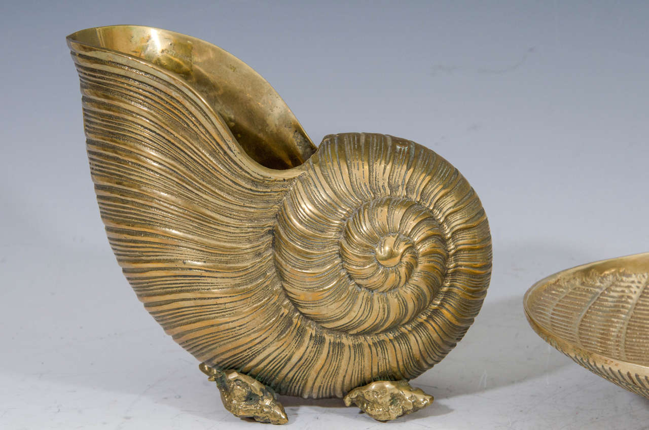 Mid-Century Collection of Three Decorative Brass Sea Shell Sculptures ...