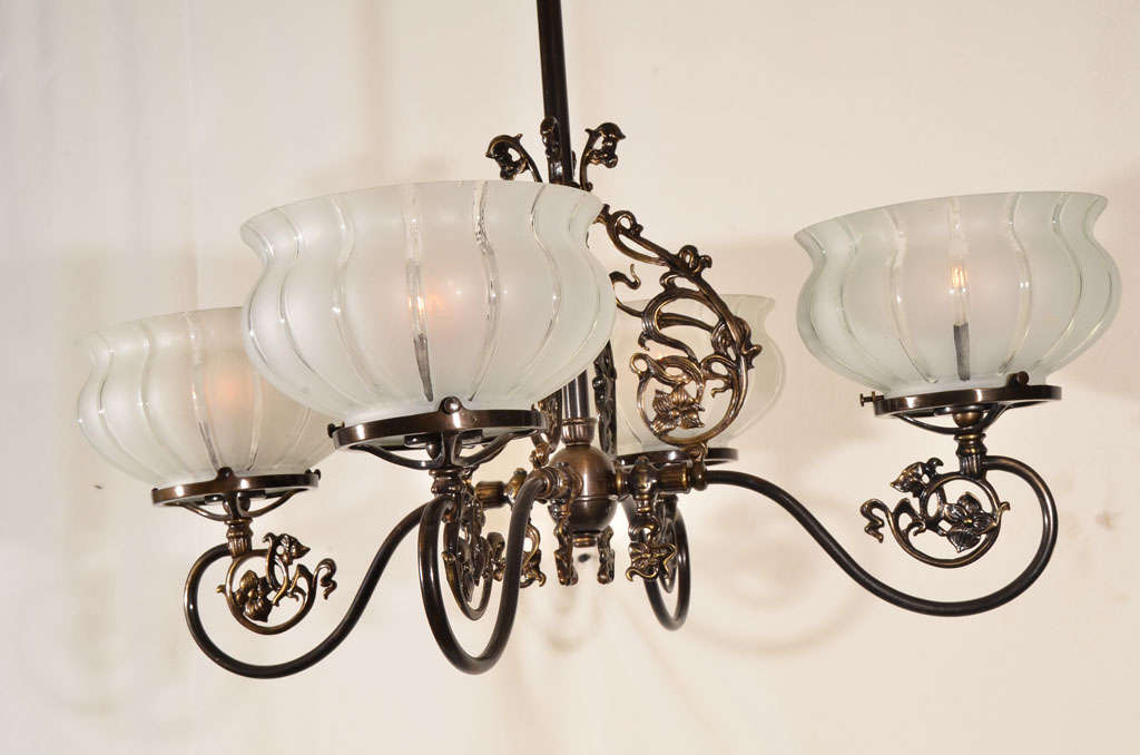 Four Light, originally gas, Victorian Light Fixture at 1stDibs