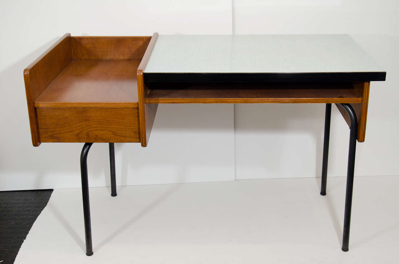 Wood, Metal and Formica Desk at 1stDibs