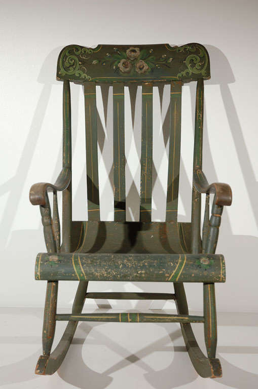 19THC ORIGINAL PAINT DECORATED ROCKING CHAIR FROM LANCASTER ,PA. at 1stDibs