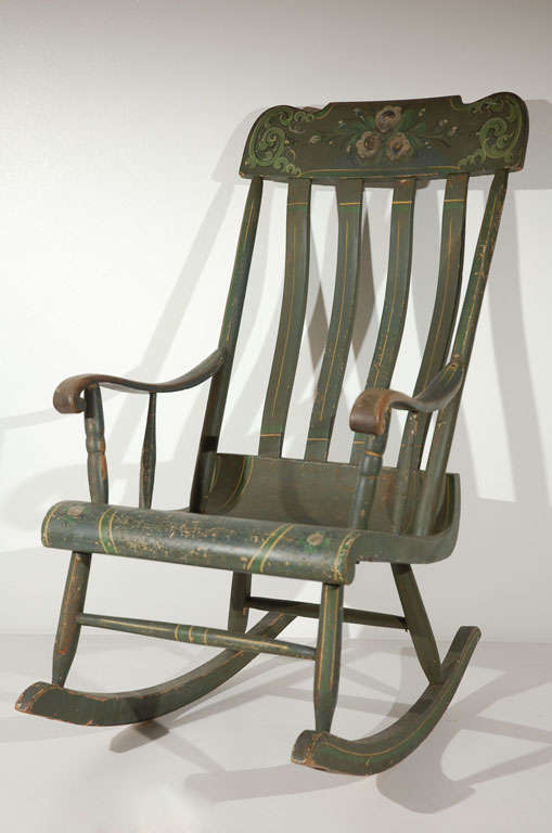 19THC ORIGINAL PAINT DECORATED ROCKING CHAIR FROM LANCASTER ,PA. at 1stDibs
