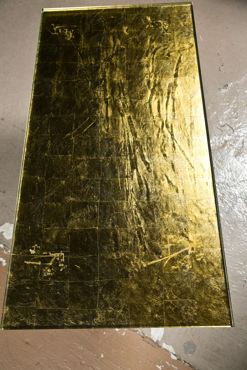 Gilt-Brass Gold Leaf Gold Leaf Glass Top Coffee Table With Magazine ...