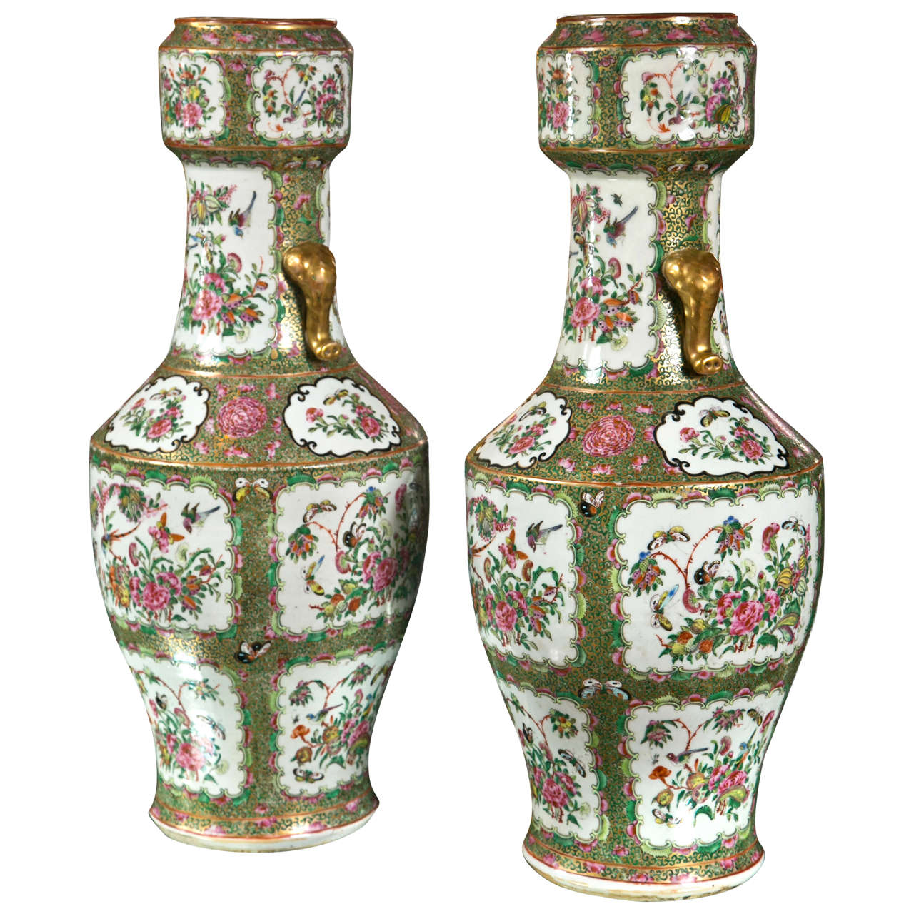Pair of Large Chinese Guang Cai Famille Rose Tall Vases at 1stDibs ...