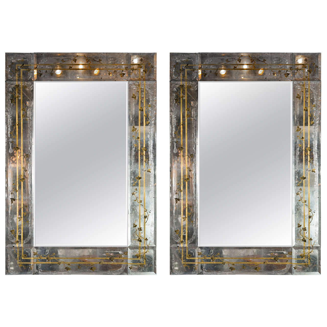 Pair of Magnificent Verre Eglomise Mirrors attrib Jansen at 1stDibs