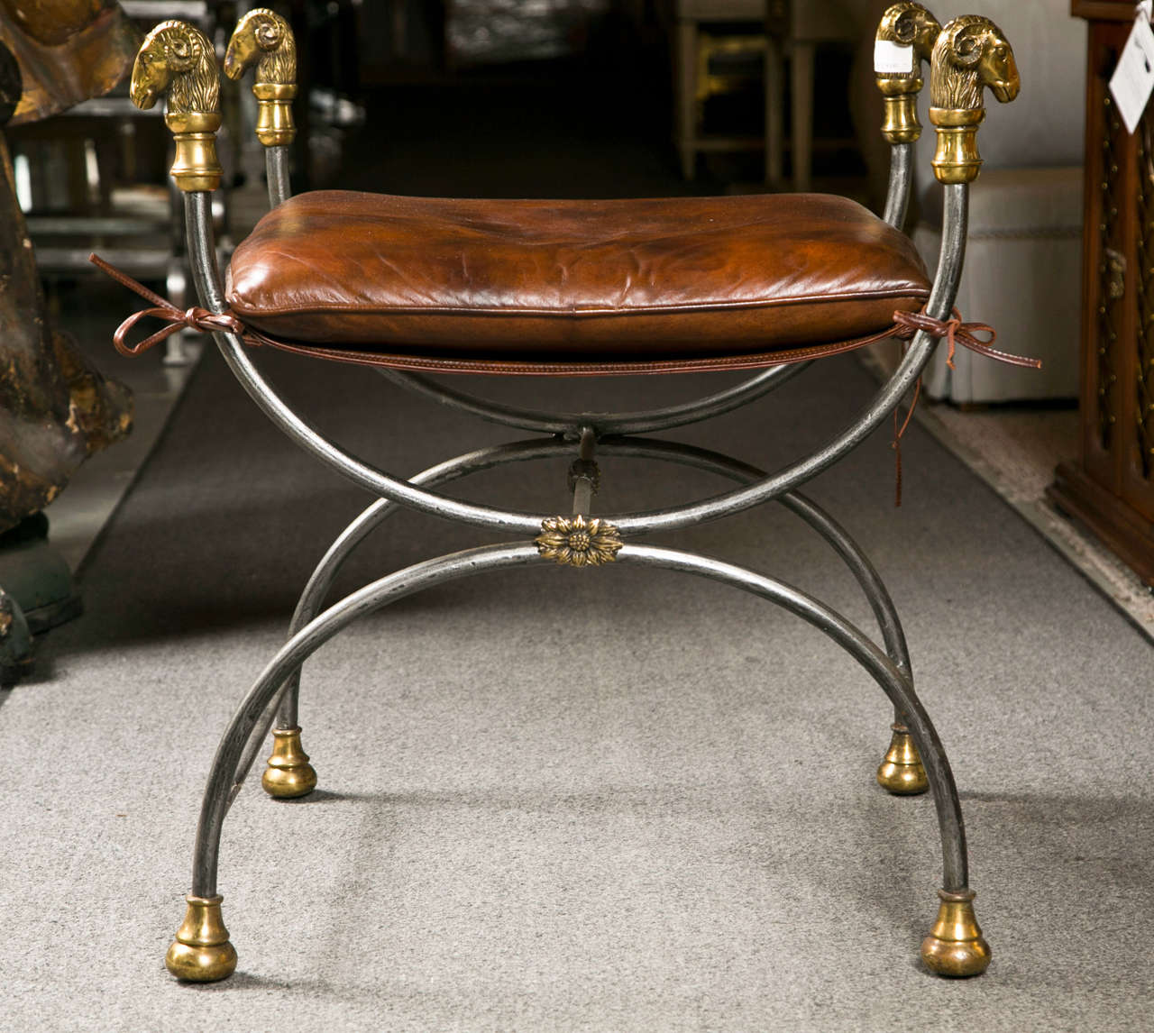 Bronze and Steel Rams Head Bench attrib to Maison Jansen at 1stDibs