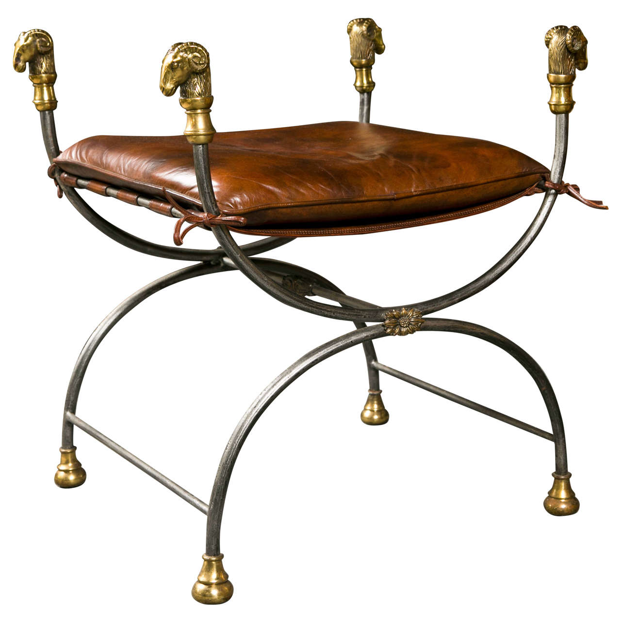 Bronze and Steel Rams Head Bench attrib to Maison Jansen at 1stDibs