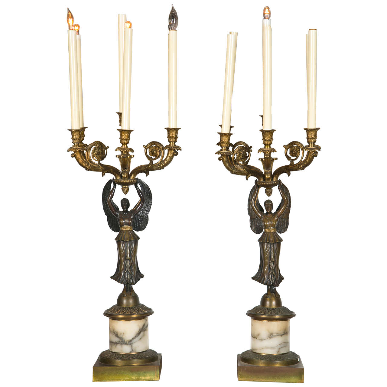 Pair of Russian Neoclassical Cobalt Blue Glass and Bronze, Six-Light ...
