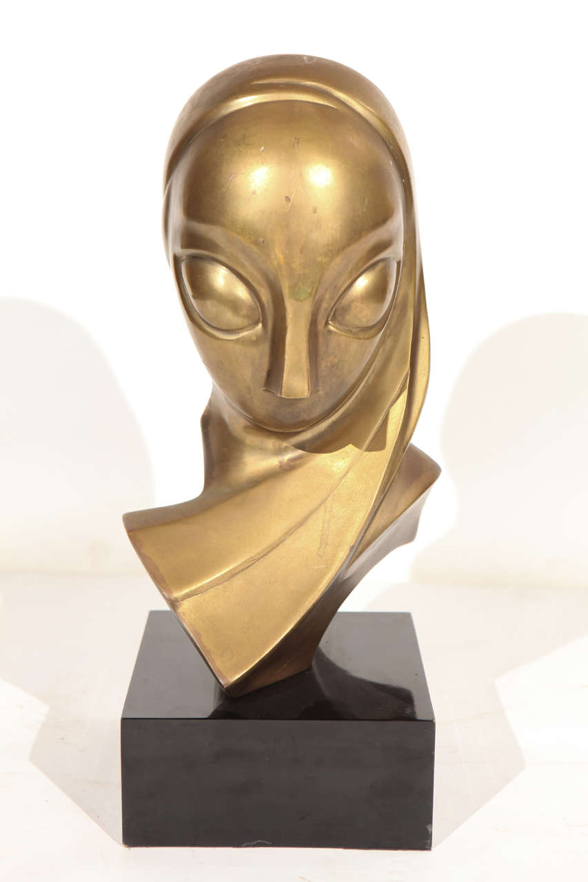 Hollywood Regency Brass Bust on a Black Lucite Base For Sale at 1stDibs