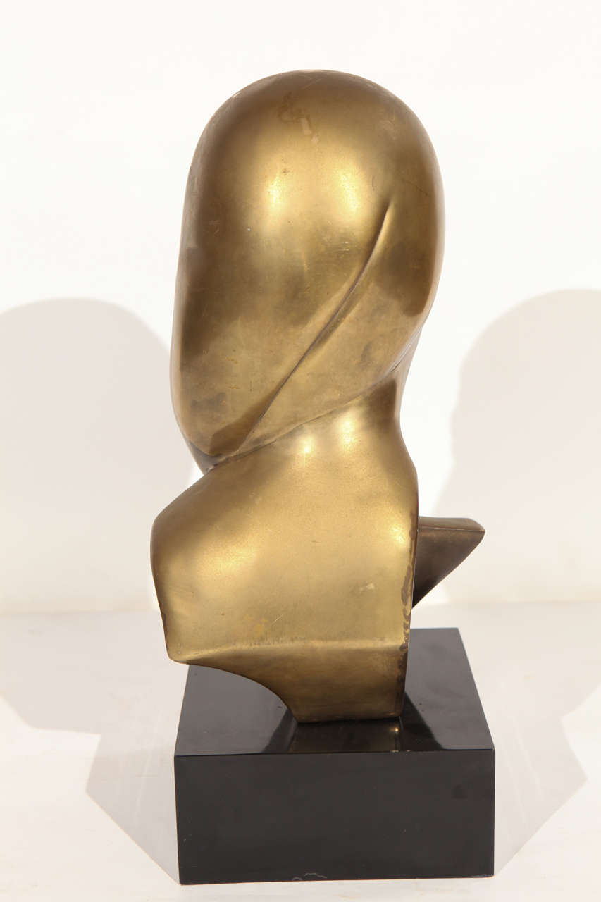 Hollywood Regency Brass Bust on a Black Lucite Base For Sale at 1stDibs