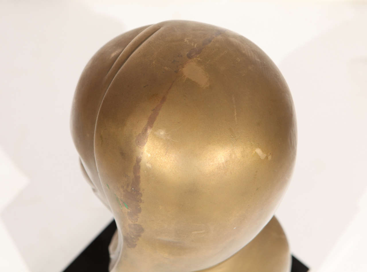 Hollywood Regency Brass Bust on a Black Lucite Base For Sale at 1stDibs