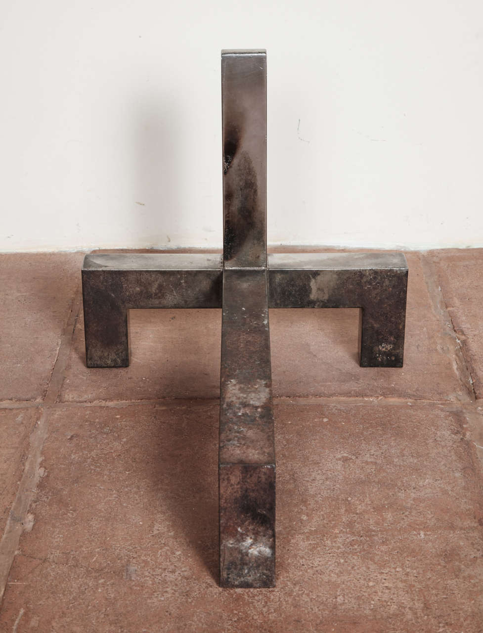 1970s Brushed Steel Pair of Andirons with a Very Pure Design by ...