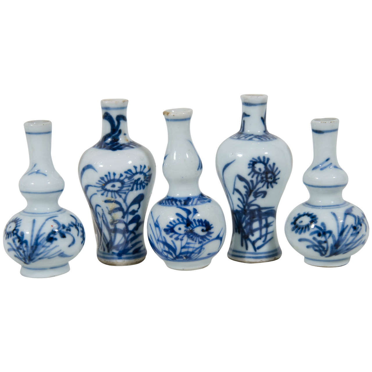 Chinese Blue and White Porcelain, Five-Piece Miniature Garniture at 1stDibs