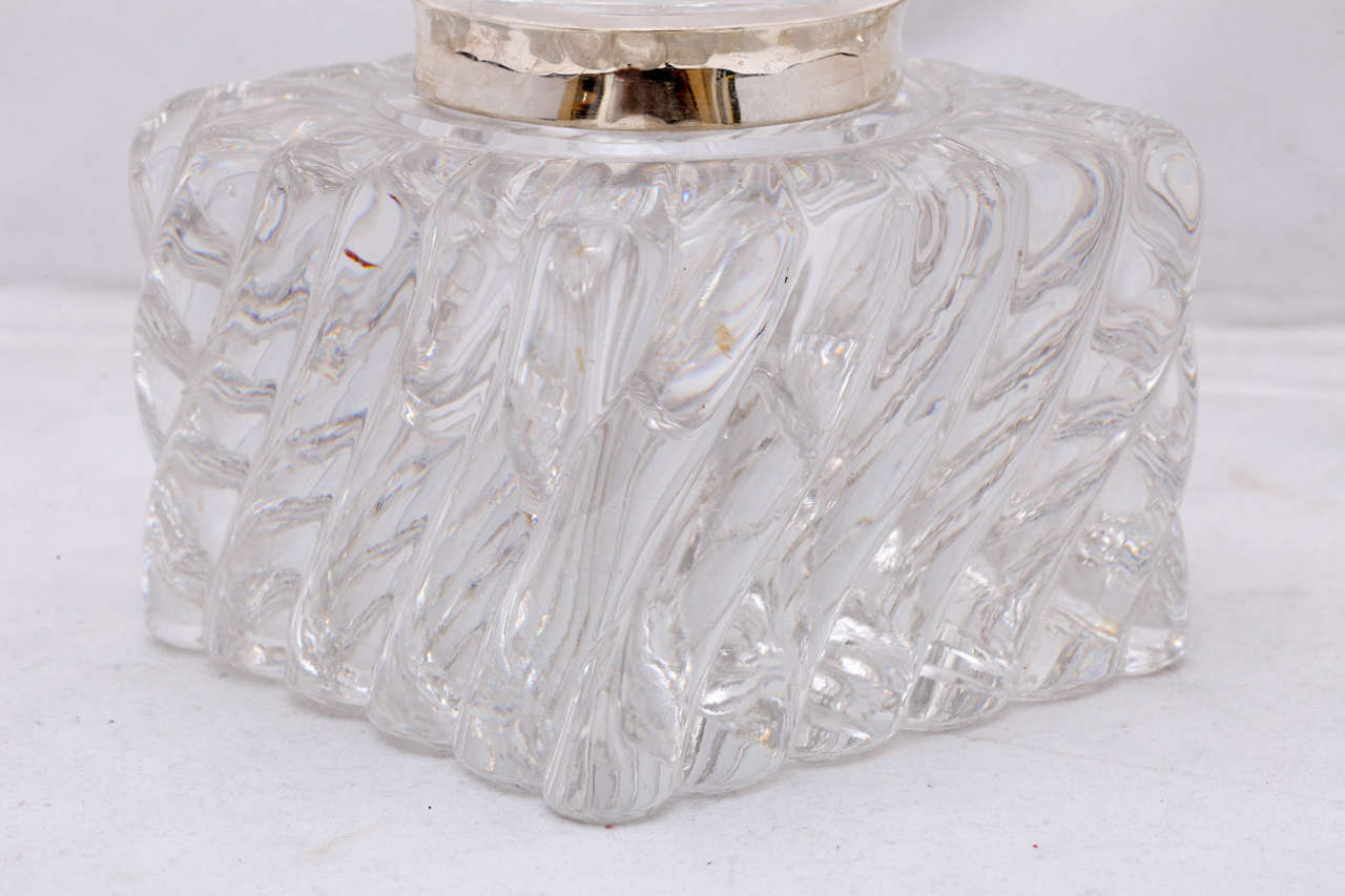 Very Large Victorian Sterling Silver-Mounted Swirled Crystal Inkwell at ...