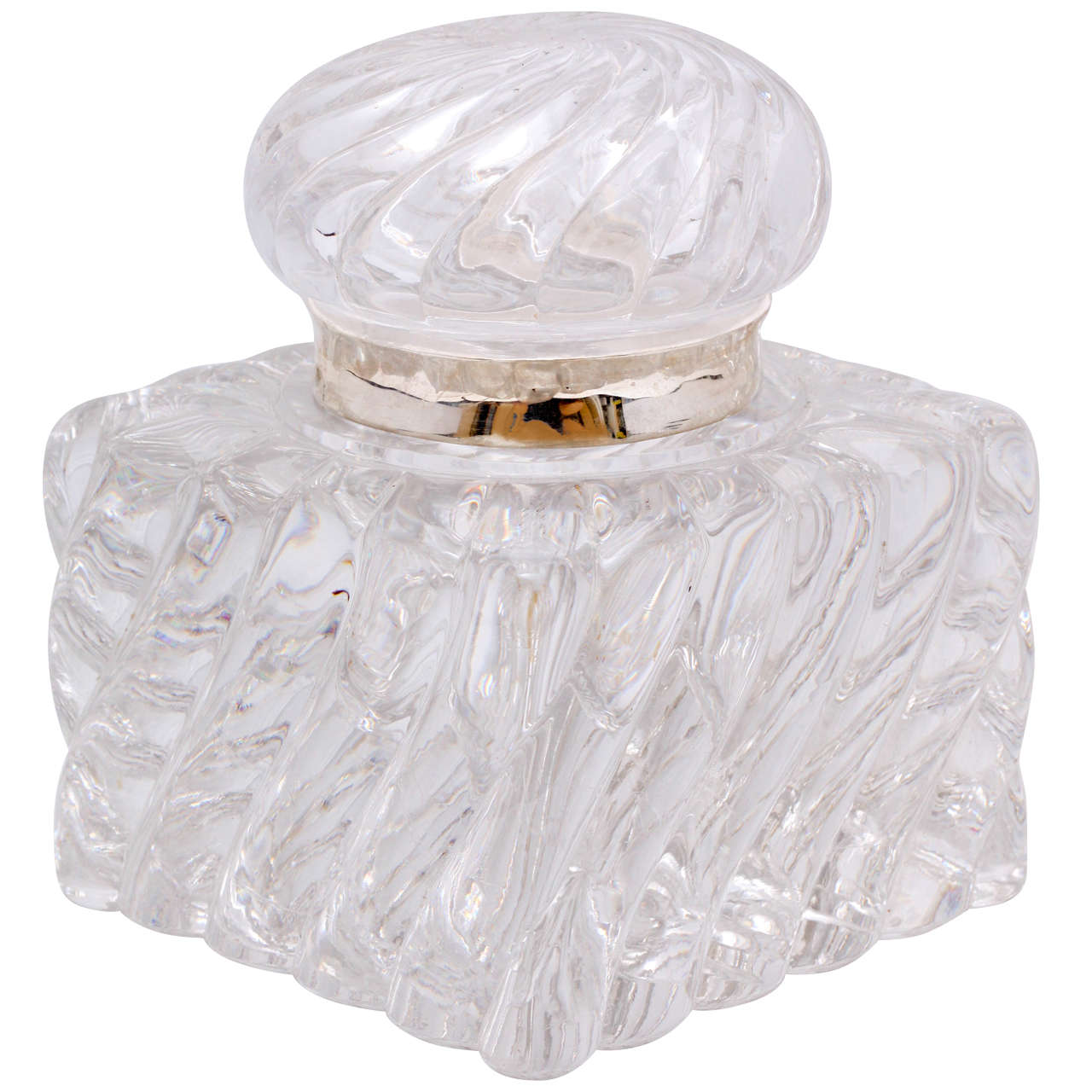 Very Large Victorian Sterling Silver-Mounted Swirled Crystal Inkwell at ...