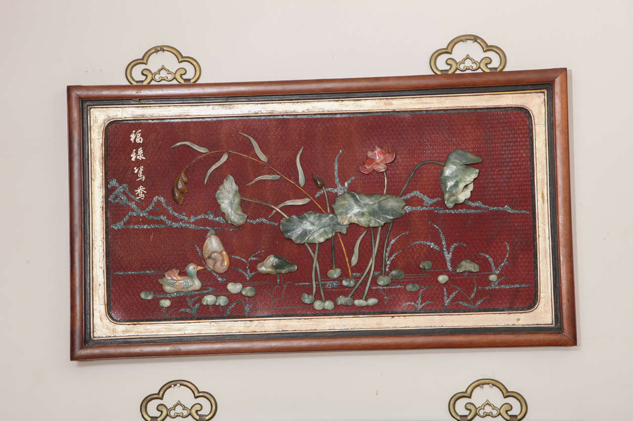 Pair of Fine Chinese Cinnabar and Carved Jade Wall Decorations at ...