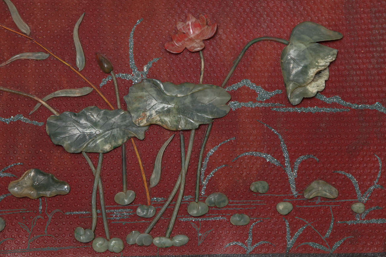 Pair of Fine Chinese Cinnabar and Carved Jade Wall Decorations at ...