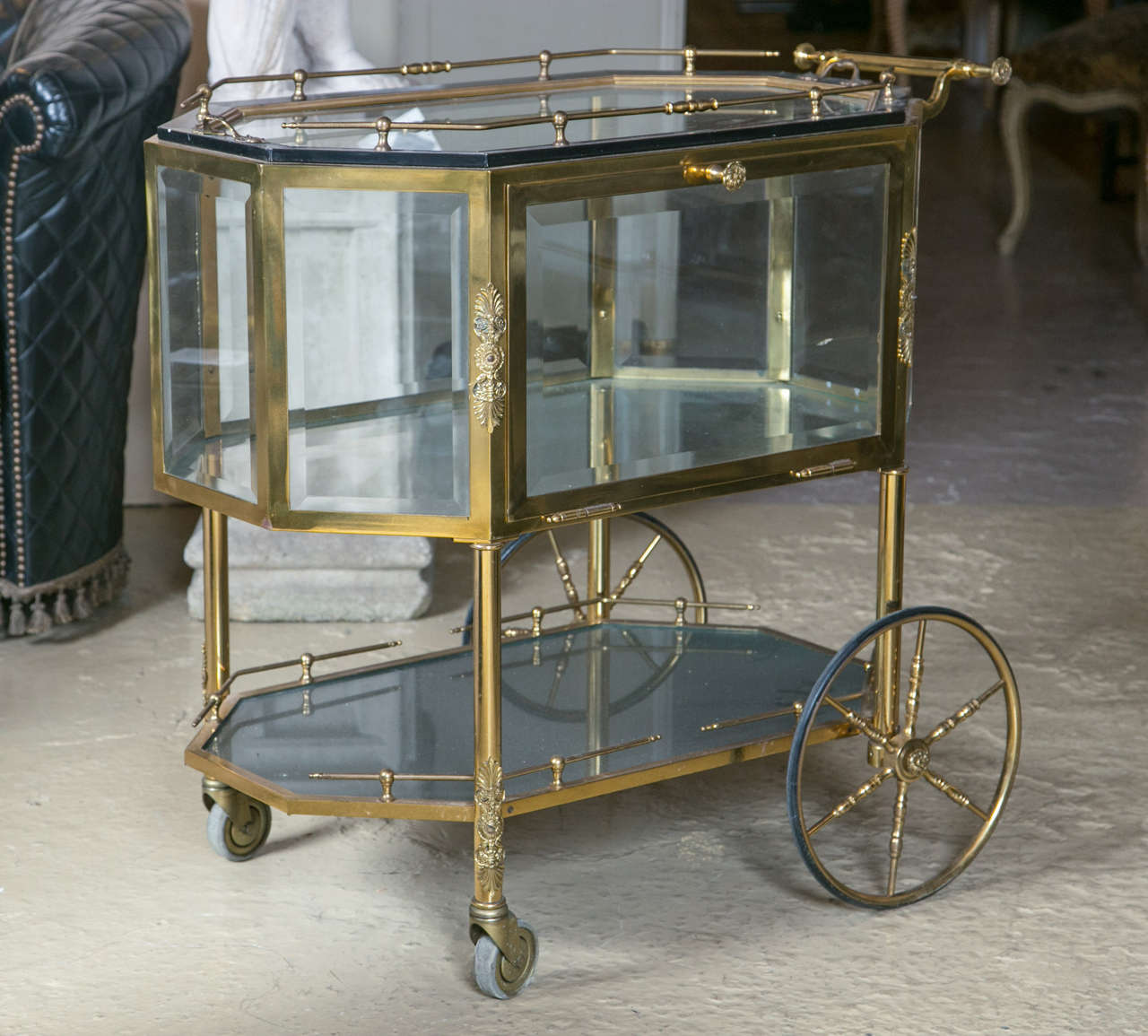 Bronze and Glass Vitrine Serving Tea Wagon at 1stdibs