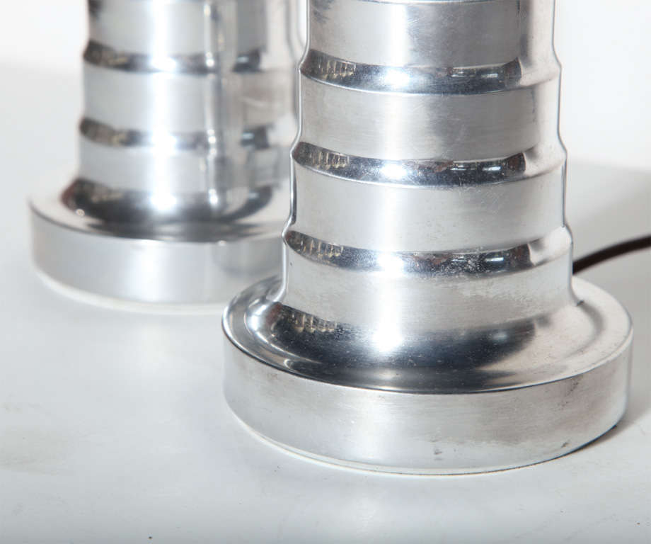 Pair of Polished and Matte Turned Aluminum "Skyscraper" Table Lamps, C ...