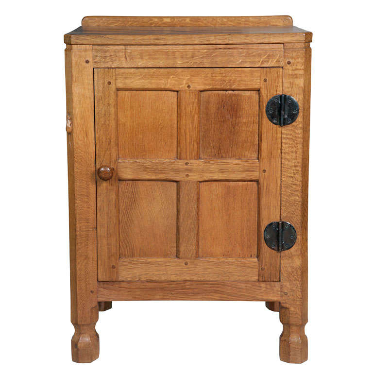 An early Robert "Mouseman" Thompson Oak Bed side Cabinet at 1stDibs