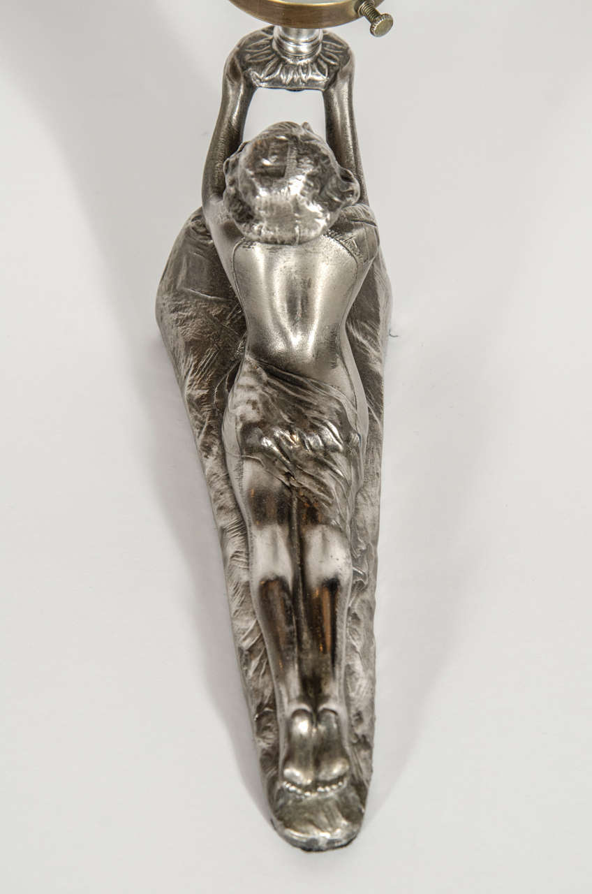 Exquisite Art Deco Silvered Uplight in the Form of a Laying Lady at 1stDibs