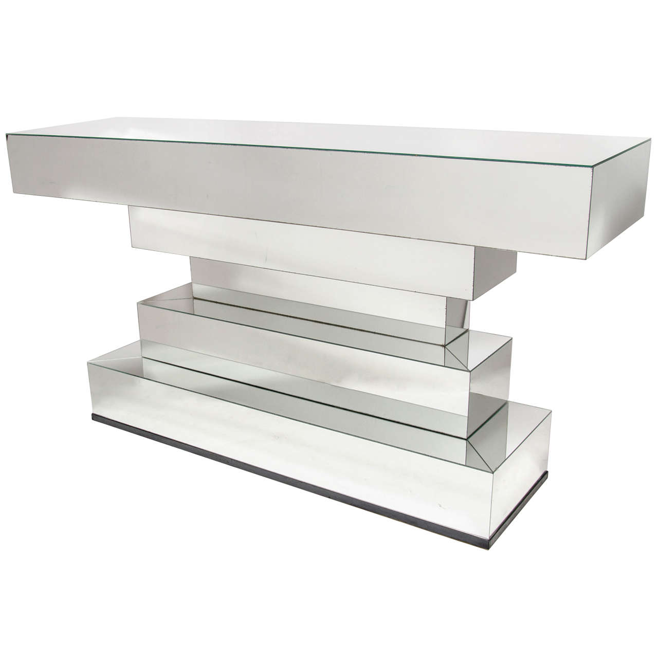 Mid-Century Modern Stepped Mirrored Console at 1stDibs