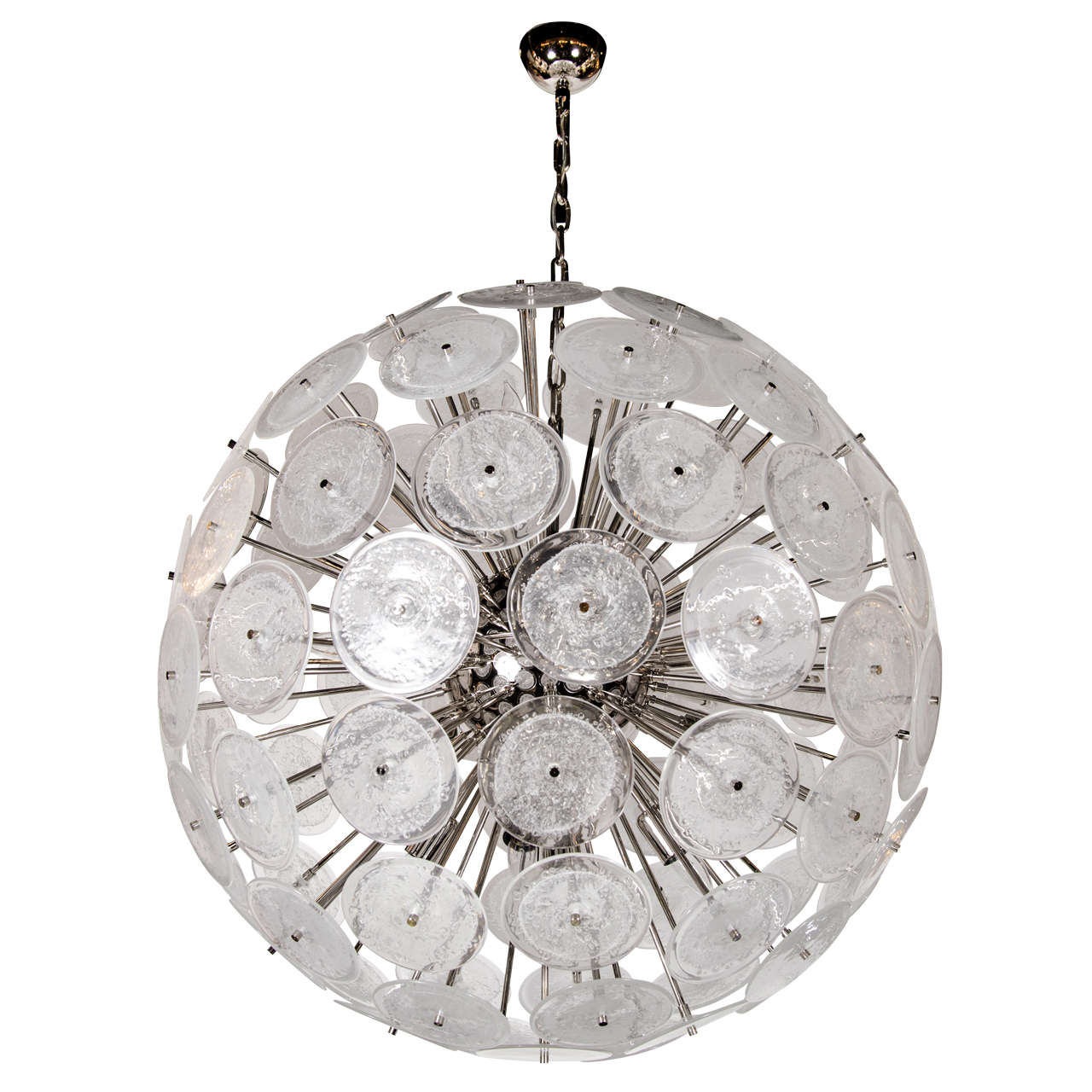 Modernist Translucent Disc Sputnik with Polished Chrome Fittings For ...