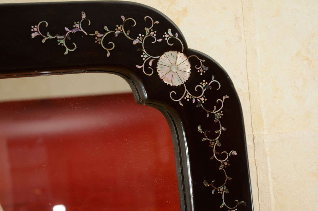 Japanese Art Deco Lacquered Mirror with Inlaid Mon at 1stDibs