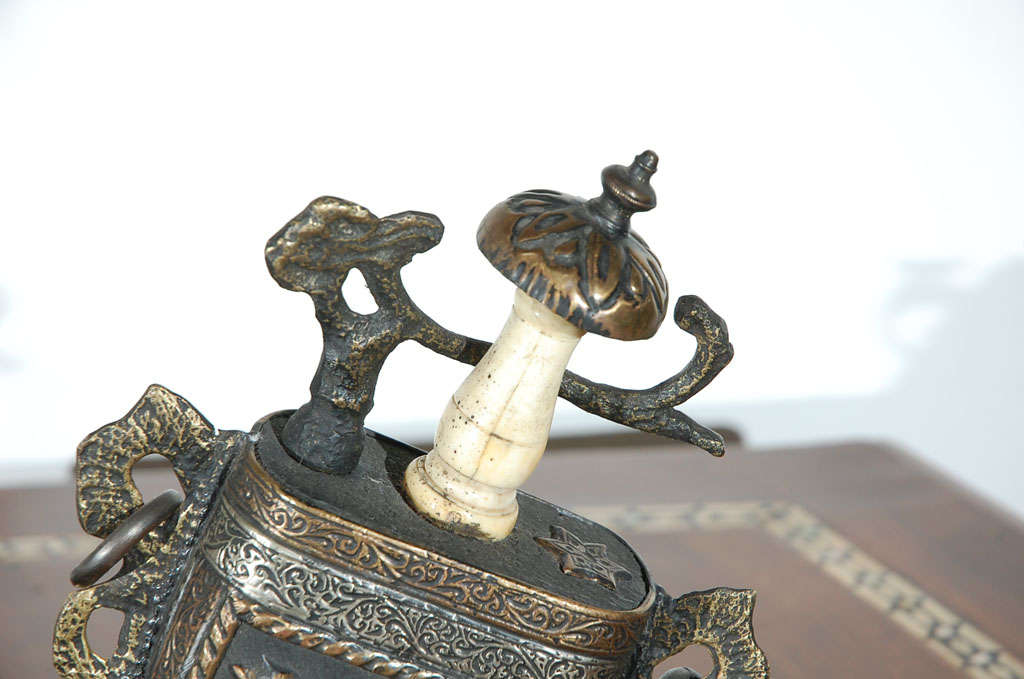 Set of Moroccan Antique Silver and Brass Gun Powder Case Flask at ...