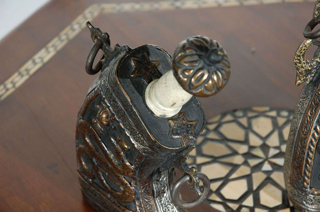 Set of Moroccan Antique Silver and Brass Gun Powder Case Flask at ...