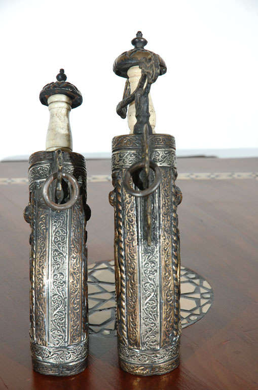 Set of Moroccan Antique Silver and Brass Gun Powder Case Flask at ...