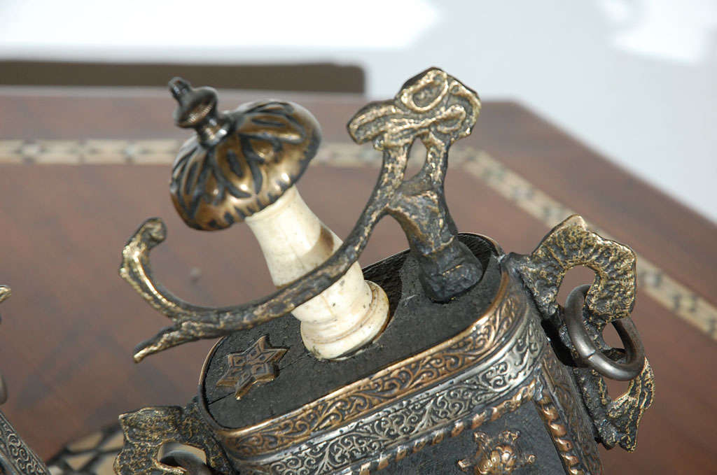 Set of Moroccan Antique Silver and Brass Gun Powder Case Flask at ...