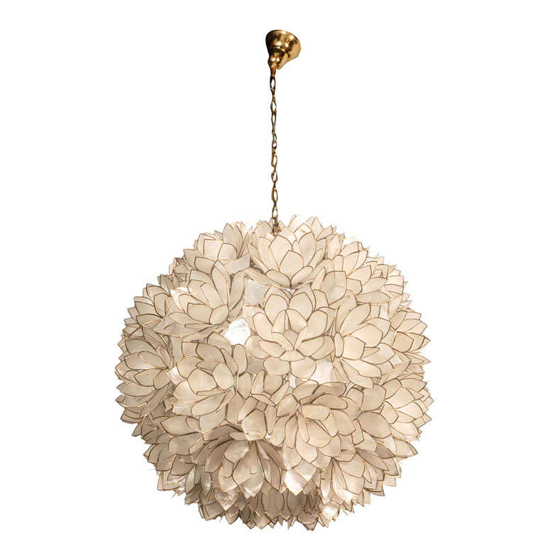 Two Globular Capiz-shell Chandelier, French 1960s at 1stDibs