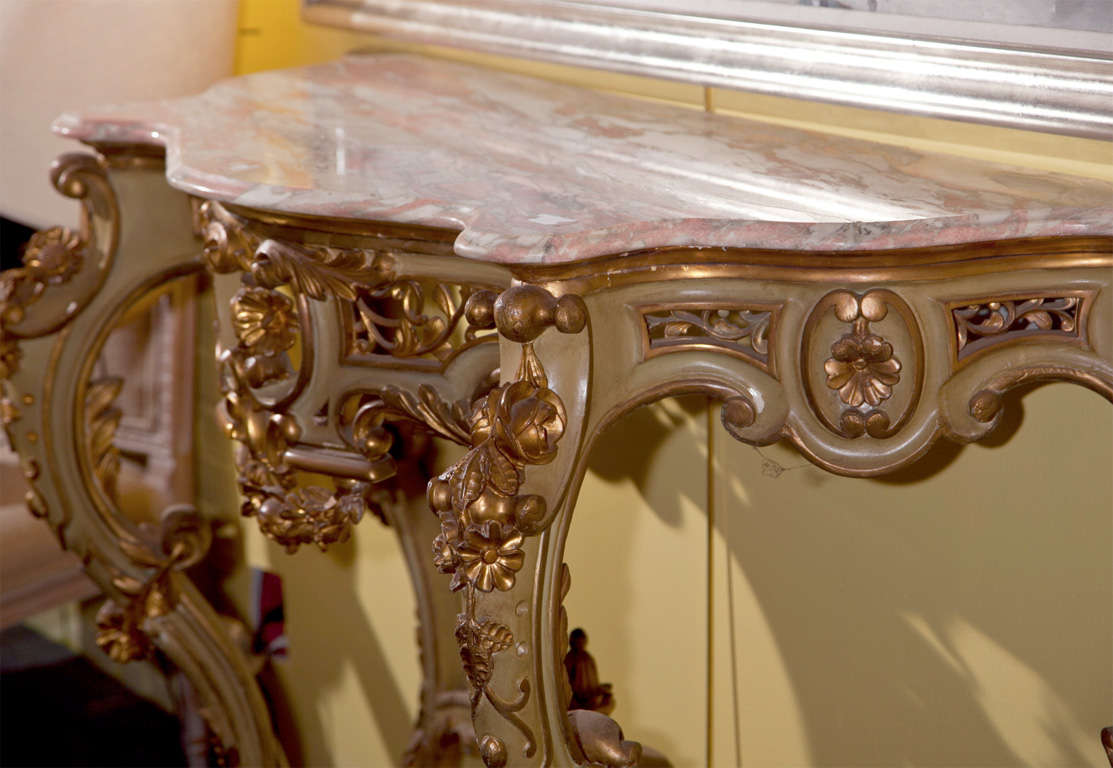 French Rococo Style Marble Top Console Table at 1stDibs