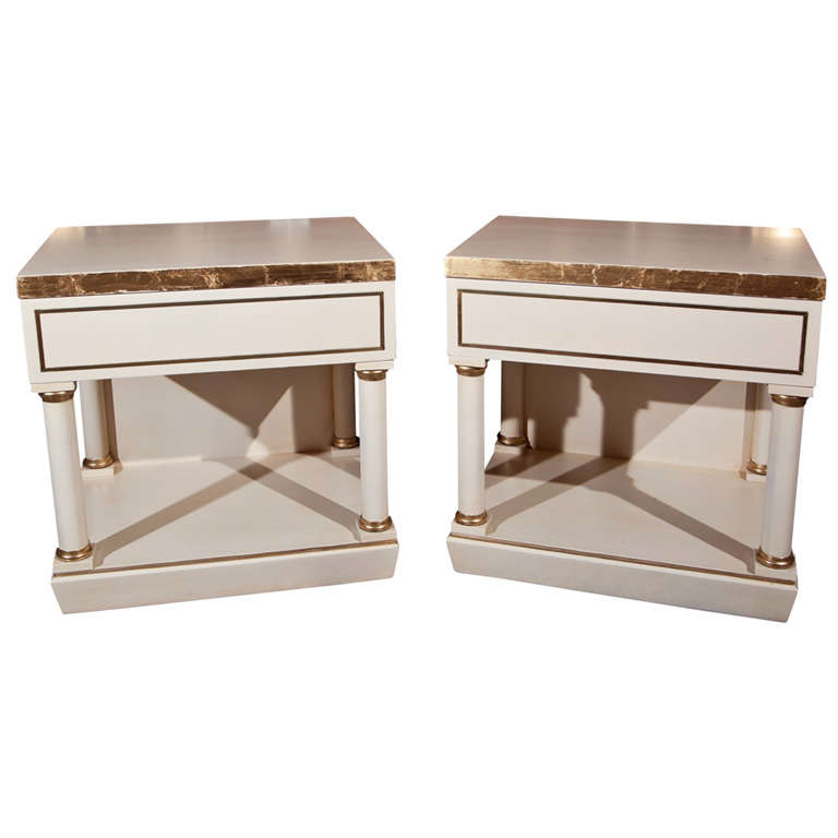 Sophisticated Pair of Two-Drawer Raffia Wrapped Black Nightstands End ...